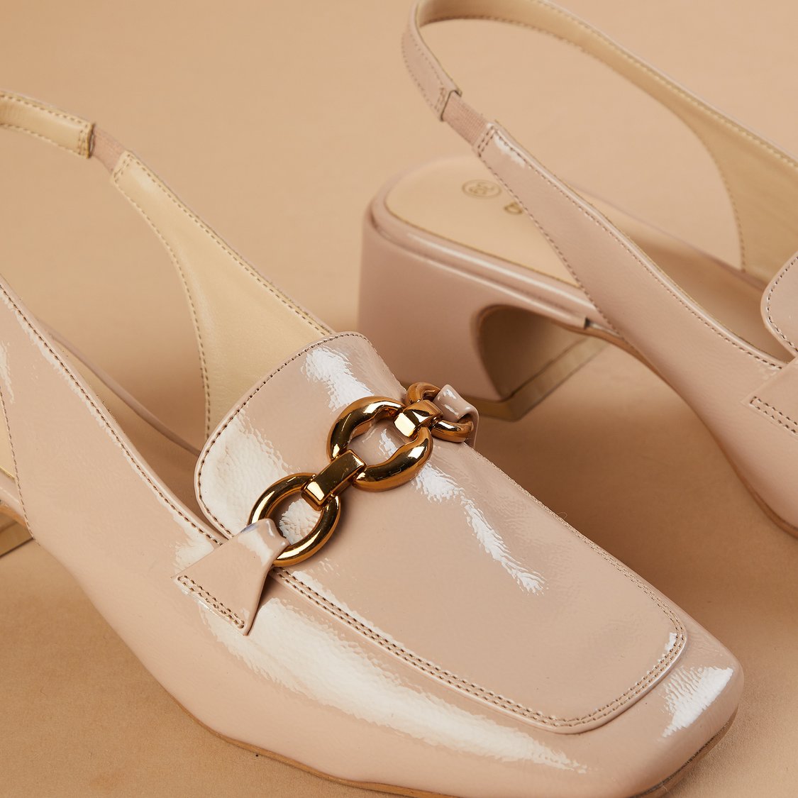 Buy GINGER Chain-Detailed Block Heel Loafers from Ginger at just INR 1699.0