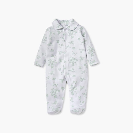 Juniors Floral Print Sleepsuit with Long Sleeves and Button Closure
