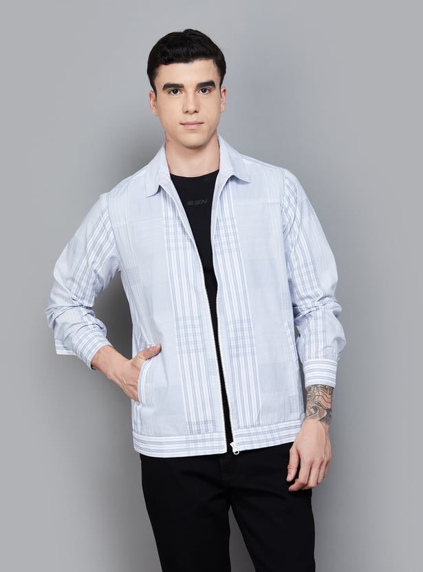 Buy UNITED COLORS OF BENETTON Checked Zip-Up Shacket from United Colors ...