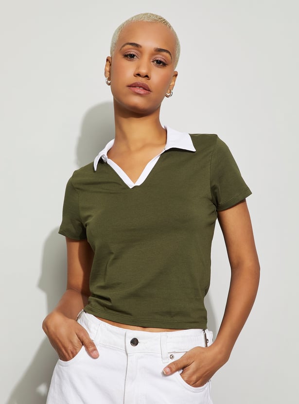 Buy GINGER Solid Johnny Collar T-shirt from Ginger at just INR 499.0