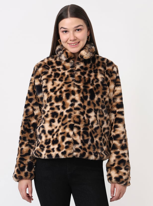 Buy KRAUS Leopard Print Teddy Jacket from Kraus at just INR 4999.0