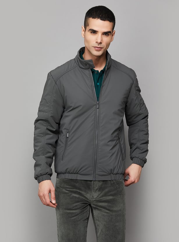 Buy INDIAN TERRAIN Solid High-Neck Bomber Jacket from Indian Terrain at ...