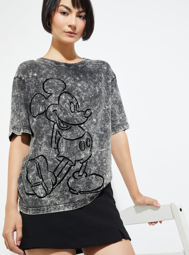 Buy URB_N Mickey Mouse Acid Washed Oversized T-shirt Online at just Rs ...